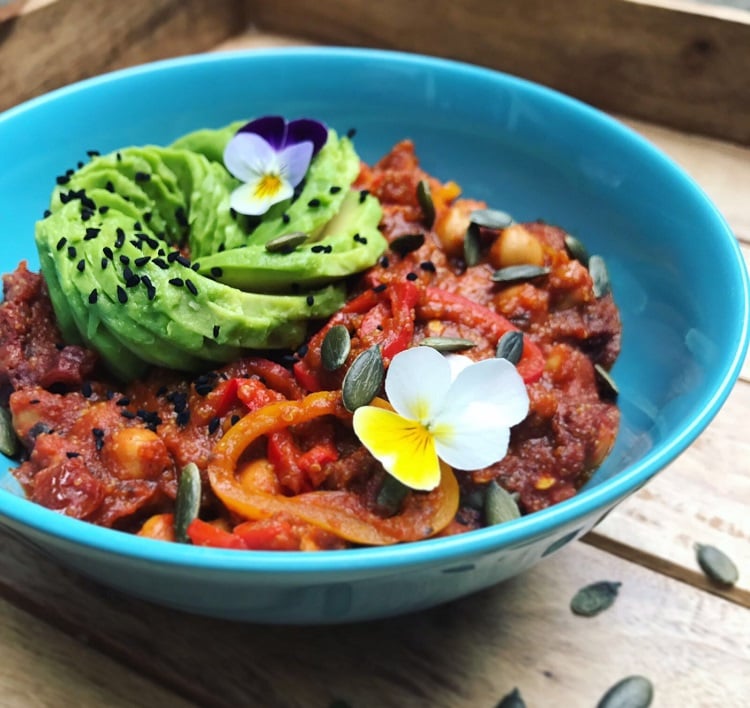 Chickpea Dahl Recipe with Amaranth, Baby Peppers and Avocado