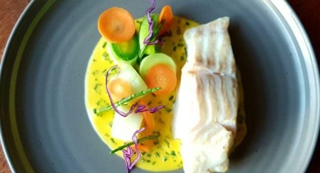 Poached Cod in Saffron Cream Sauce Recipe by Chef Chad Byrne