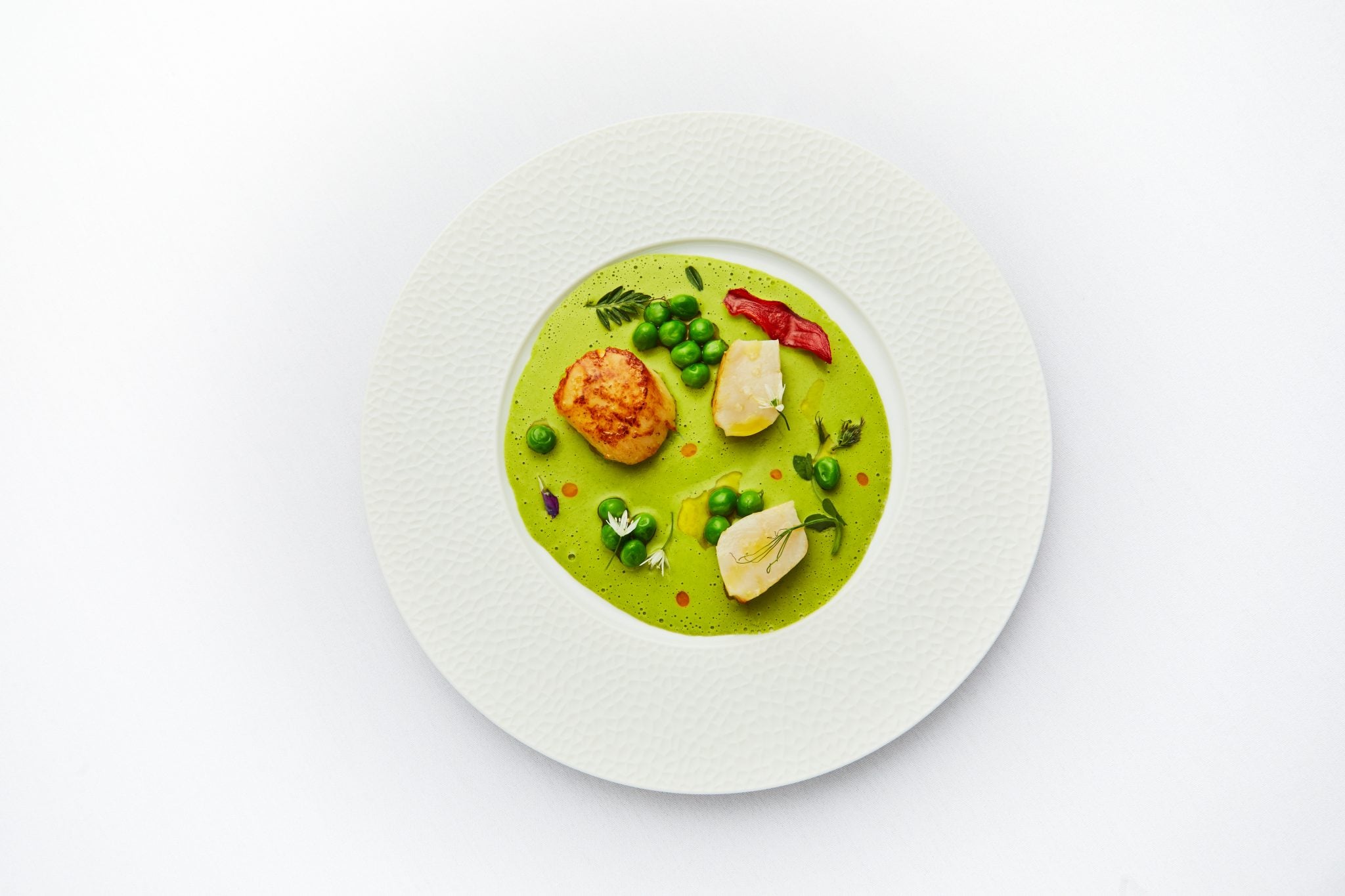 Roast Castletownbere Scallops with Smoked Pea Velouté by Chef Graham ...
